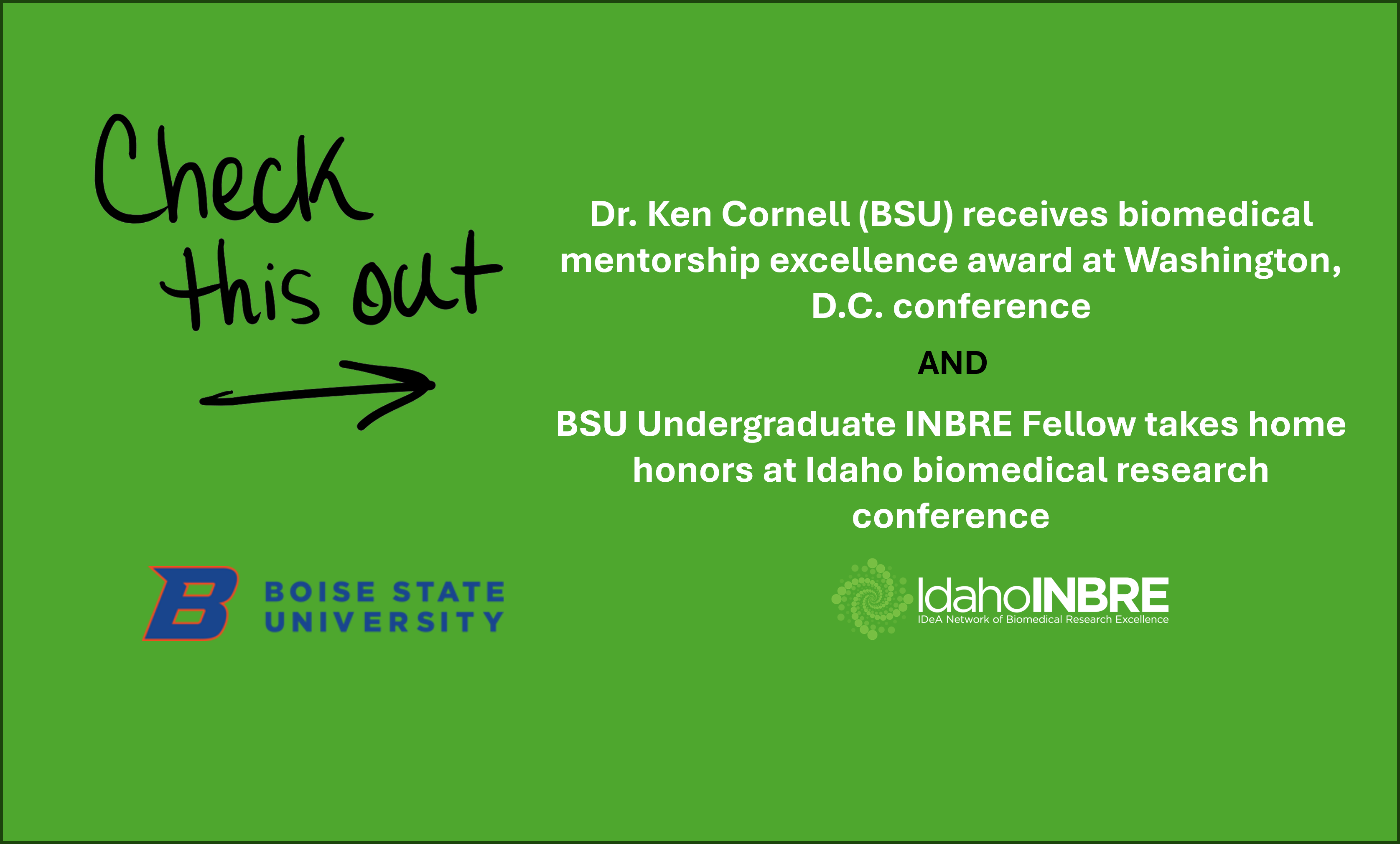 BSU INBRE Faculty Member and UG Fellow Receive Awards – Idaho INBRE